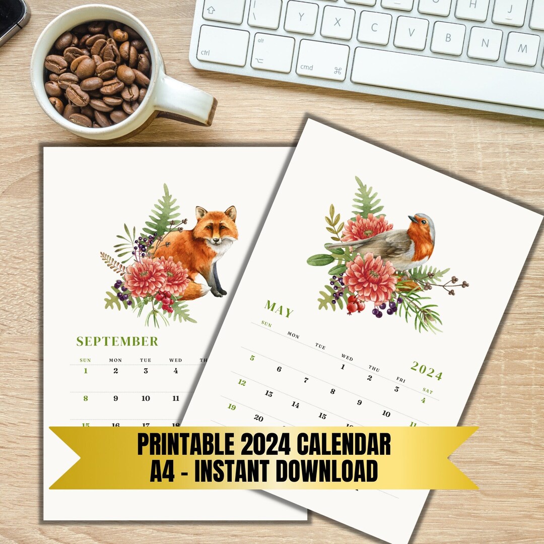 Watercolor Forest Animals Calendar 2024,desk Calendar,2024 Calendar ...