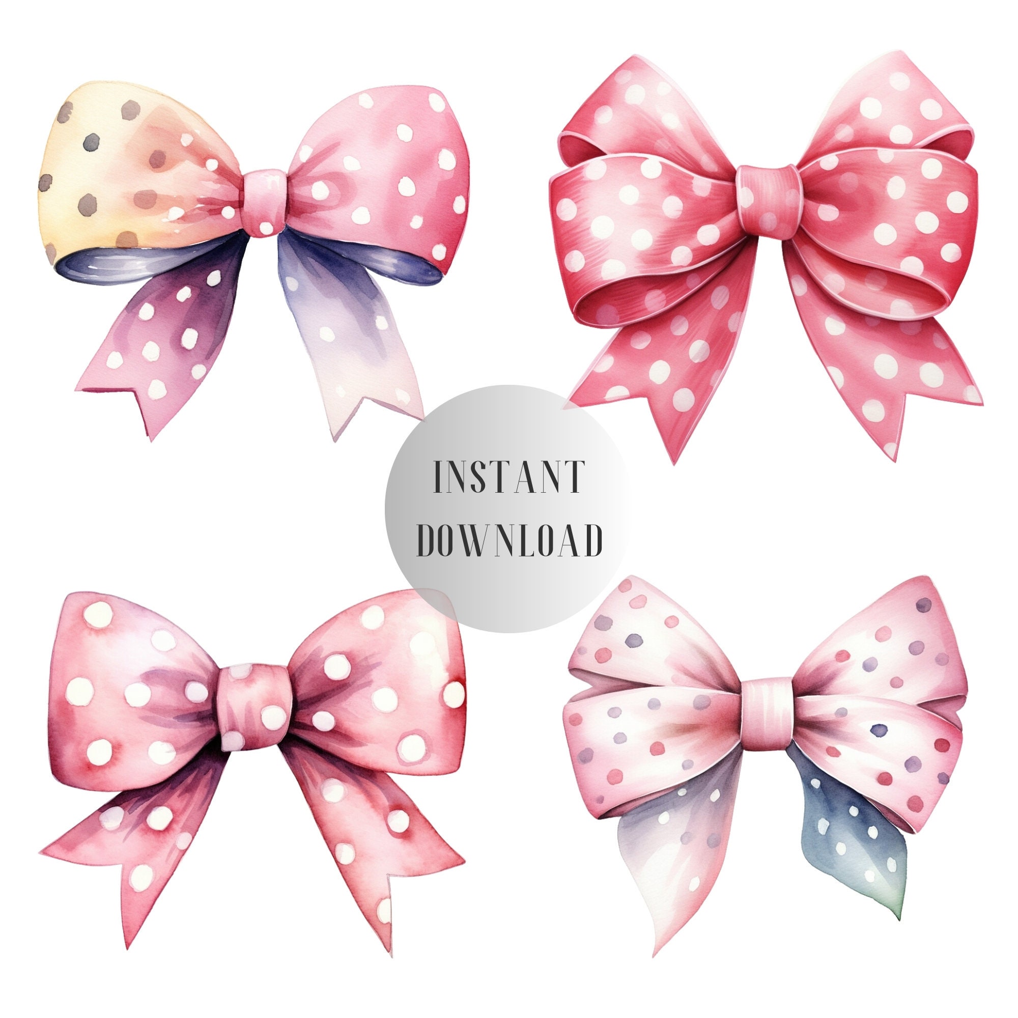 Watercolor Pink Bows Clipart,bow Clipart,bows Clipart Pink,pink Bow ...