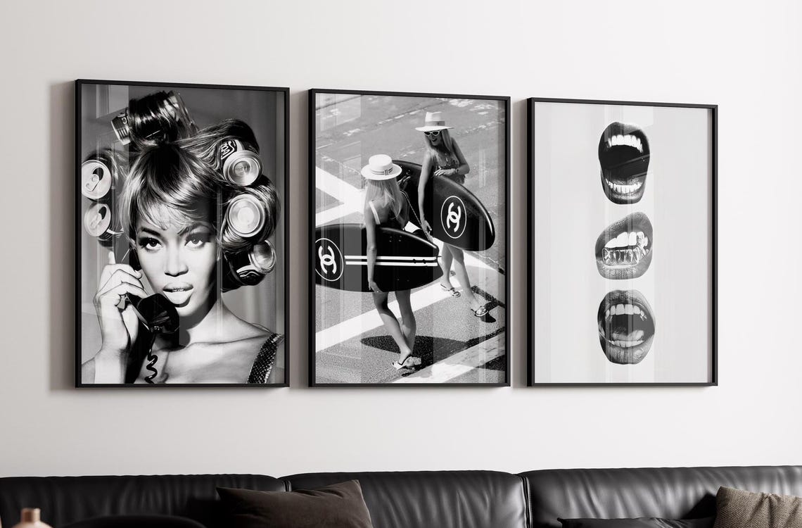 Bundle of 9 Luxury Posters Designer Wall Art Canvas Black and White ...