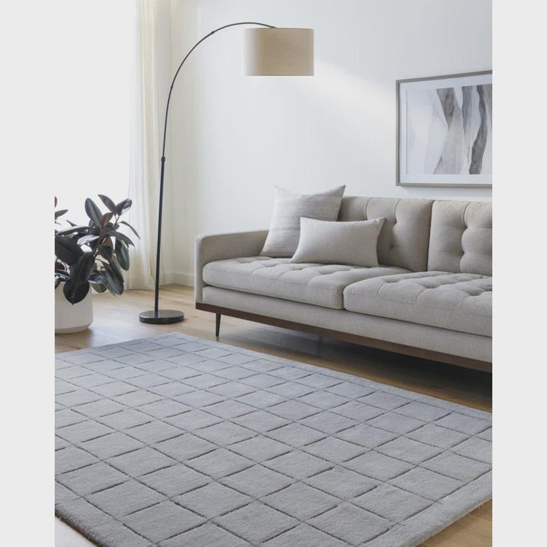 Soft Grey Area Rug | Modern Simple Grid Design | Textured Wool Rug - Etsy