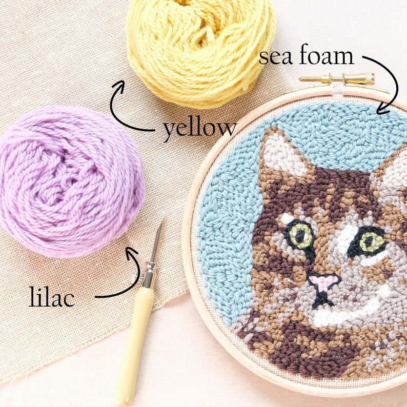 Cat Punch Needle Kit | Tabby Cat Design | Crafting Kit | Full ...