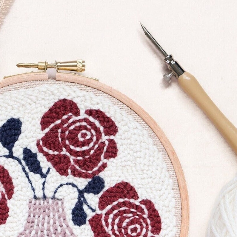 Beginner Punch Needle Kit | Crafting Kit | Roses in Vase Flower Design ...