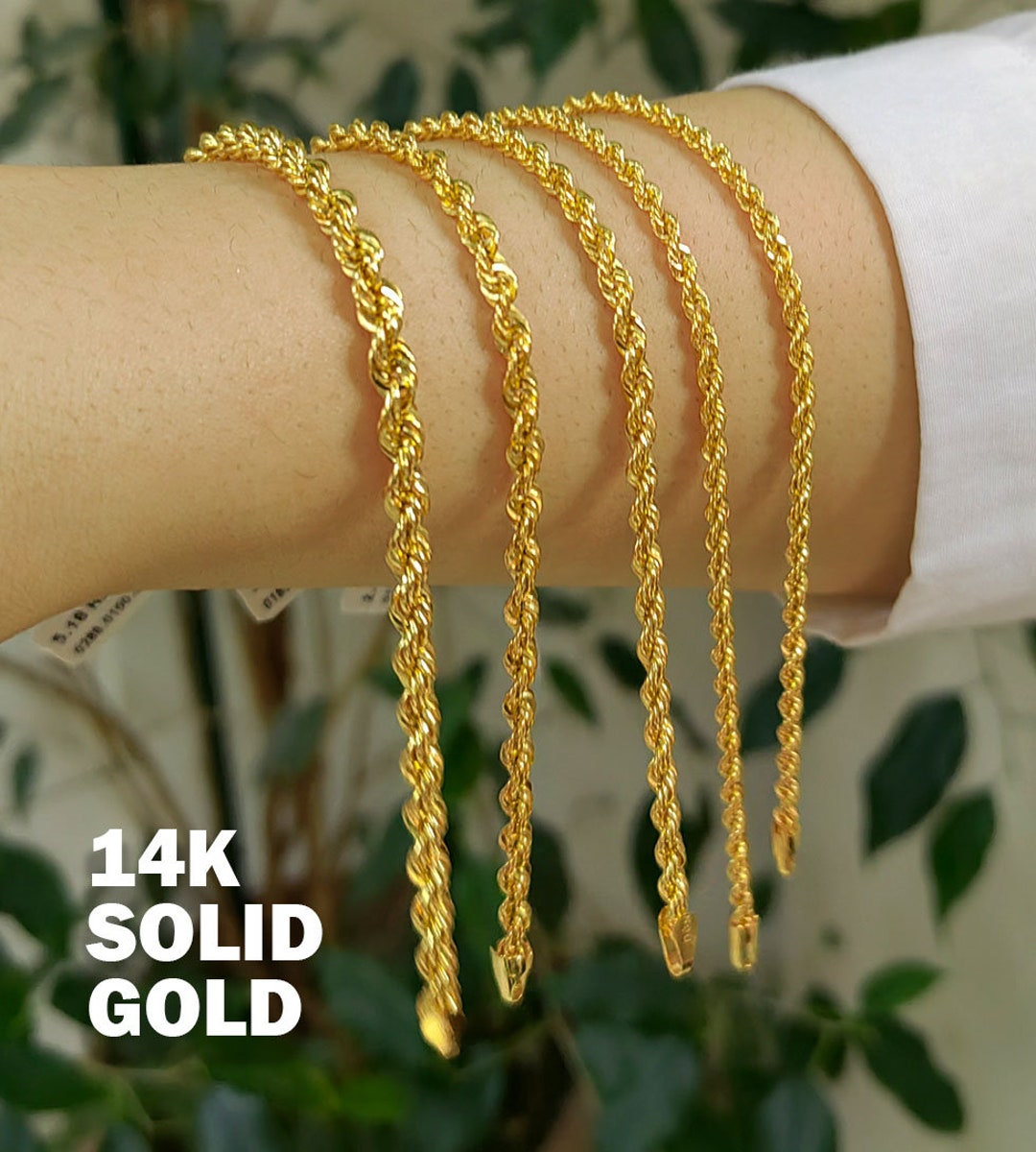 14K Gold Rope Chain Bracelet, Solid Gold Rope Chain Bracelet, Gold Link ...