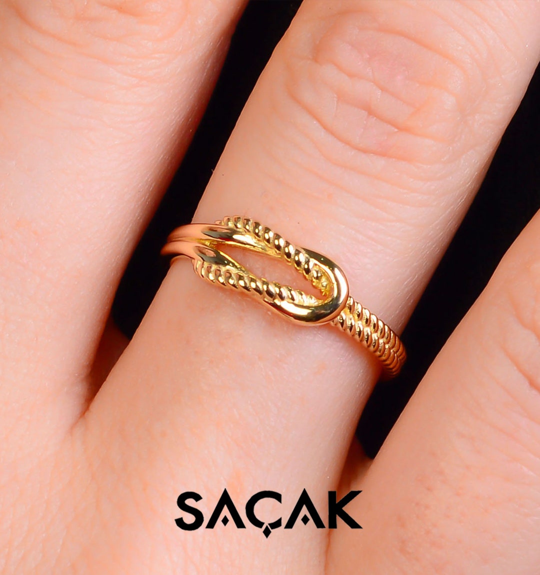 14K Gold Twisted Promise Ring, Gold Love Knot Ring, Two Rope Ring for ...