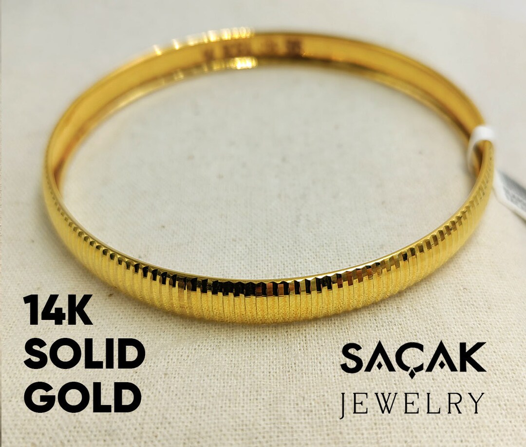 14K Gold Bangle Bracelet, 8mm Wide Bracelet, Real Gold Bangle, Polished ...