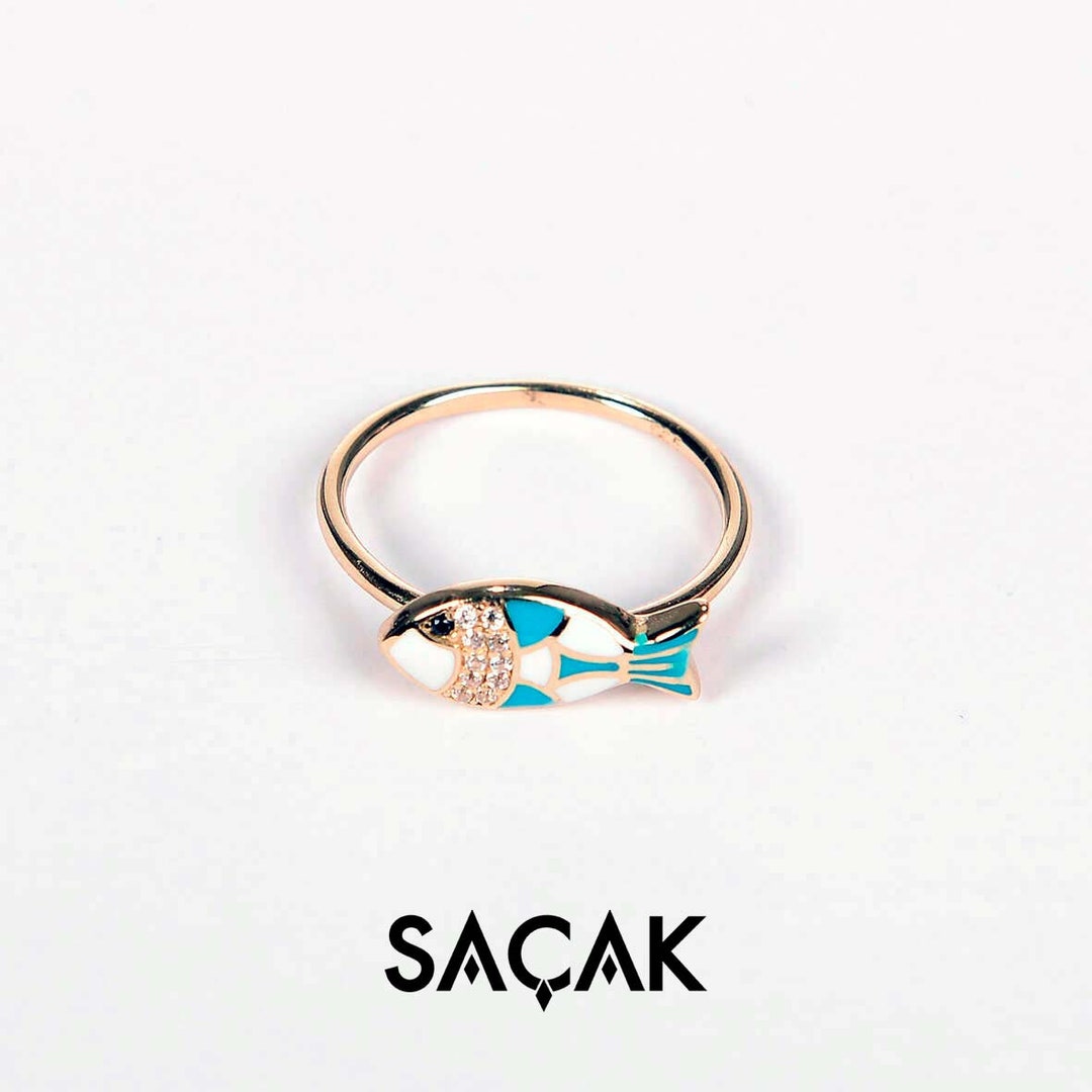 14k Gold Fish Ring, Real Gold Fish Ichthys Ring, Fish Ring, 14K Solid ...