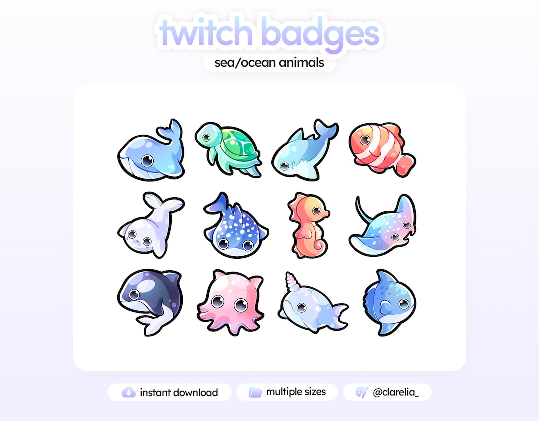 Sea Animals/creatures Badges Pack (x12) | Sub & Bits Streaming Badges ...