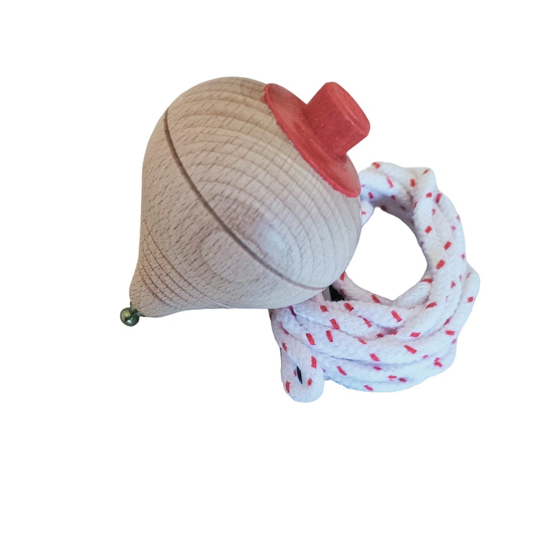 Classic WOODEN SPINNING TOP, With String. - Etsy