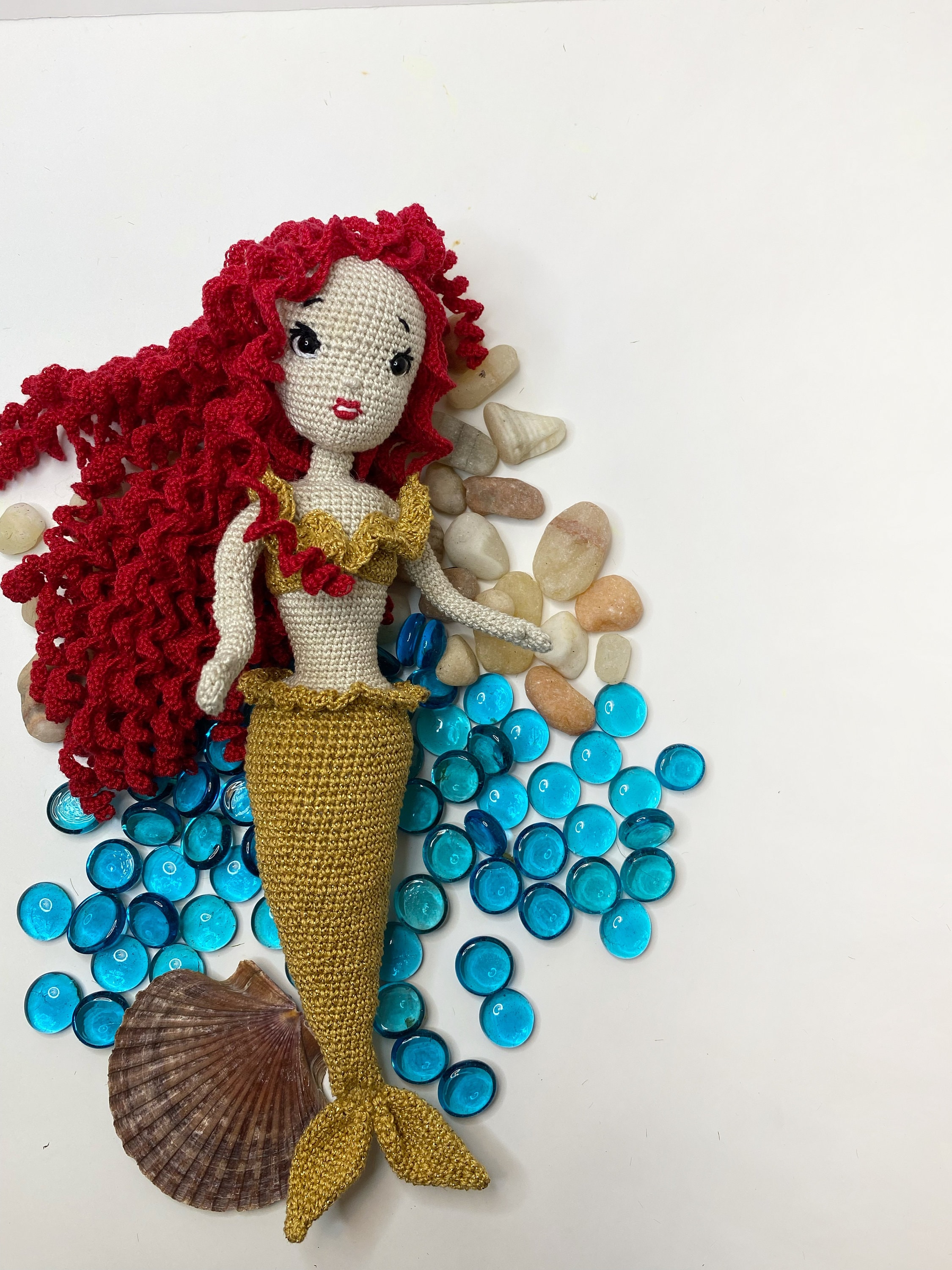 Crochet Mermaid Doll Pattern PDF, Crochet Doll, Red Hair Sea Girl, Gift ...
