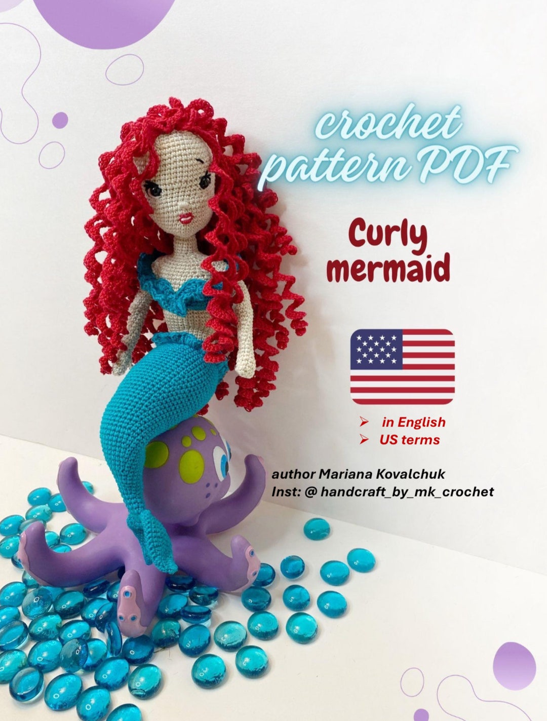 Crochet Mermaid Doll Pattern PDF, Crochet Doll, Red Hair Sea Girl, Gift ...