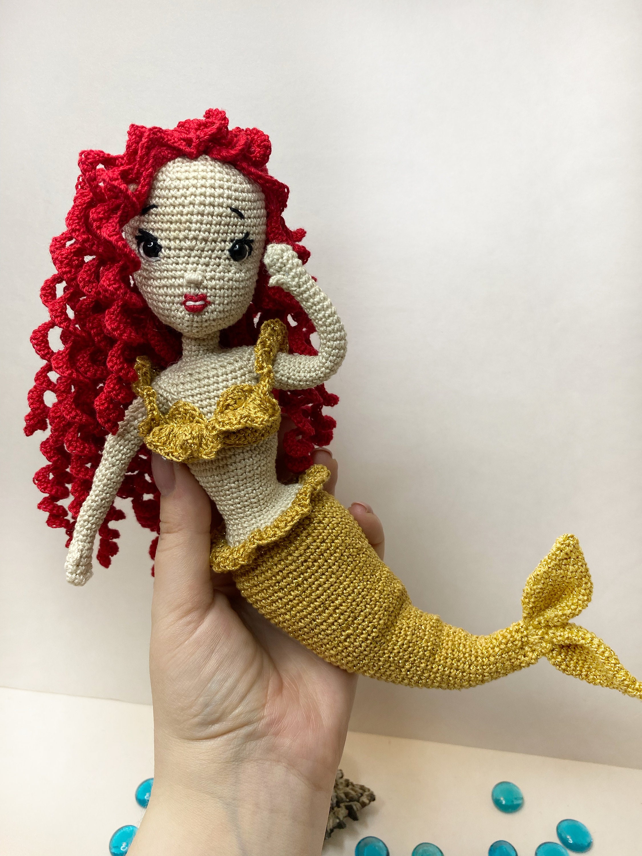 Crochet Mermaid Doll Pattern PDF, Crochet Doll, Red Hair Sea Girl, Gift ...