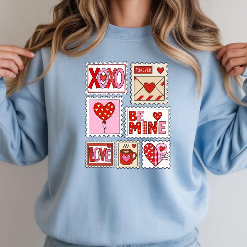 Colorful Valentine Postage Stamp Sweatshirt, Gift for Her - Etsy