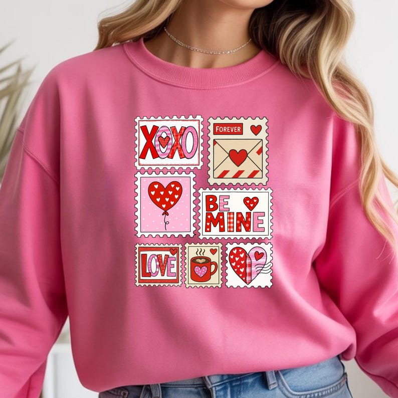Colorful Valentine Postage Stamp Sweatshirt, Gift for Her - Etsy