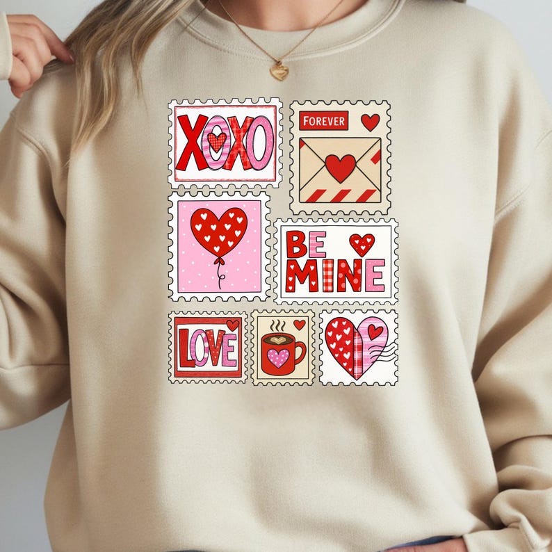 Colorful Valentine Postage Stamp Sweatshirt, Gift for Her - Etsy