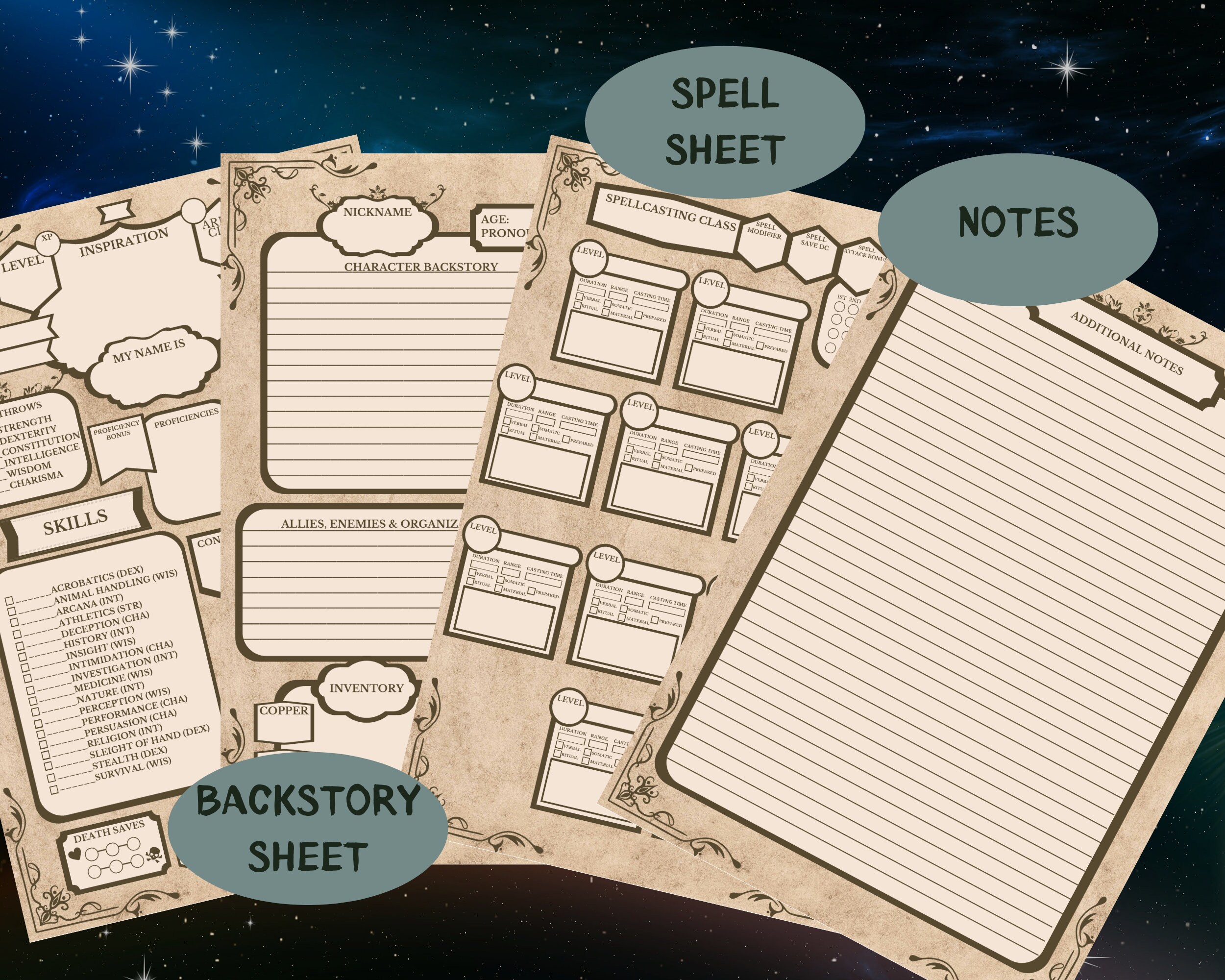 Dnd 5E Character Sheet Digital Download, Dungeons and Dragons RPG ...