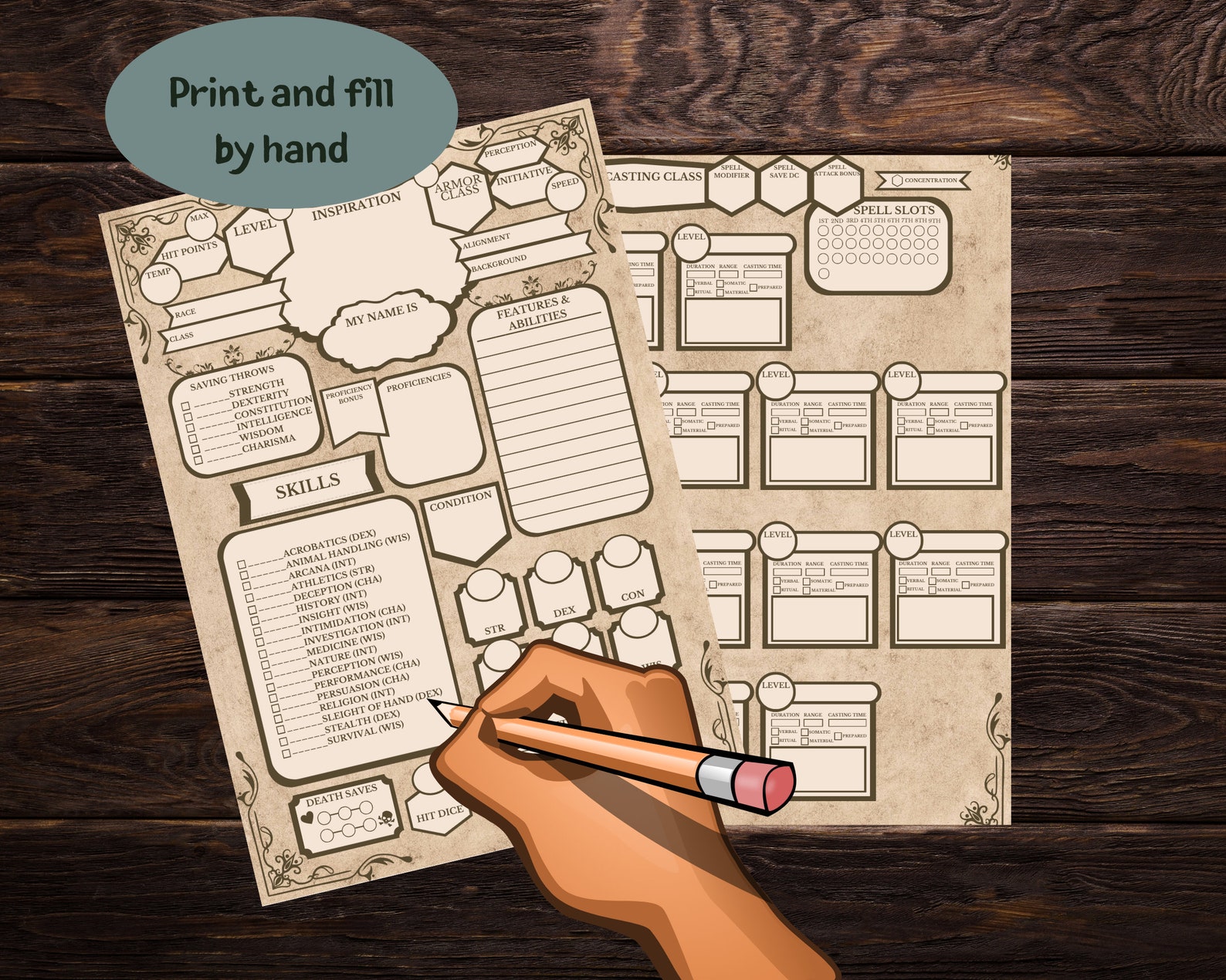 Dnd 5E Character Sheet Digital Download, Dungeons and Dragons RPG ...