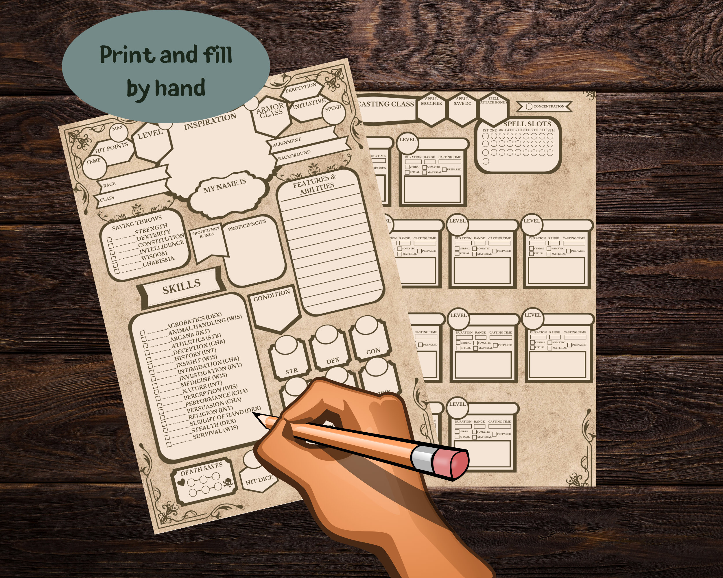 Dnd 5E Character Sheet Digital Download, Dungeons and Dragons RPG ...