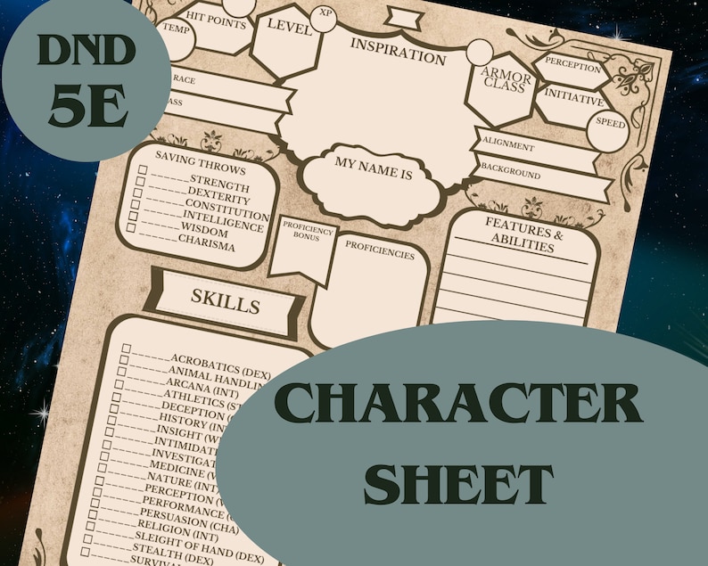 Dnd 5E Character Sheet Digital Download, Dungeons and Dragons RPG ...