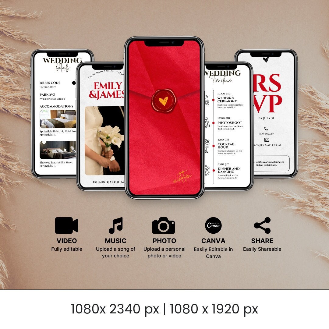 Digital Animated Wedding Invitation Electronic Minimalist Editable ...