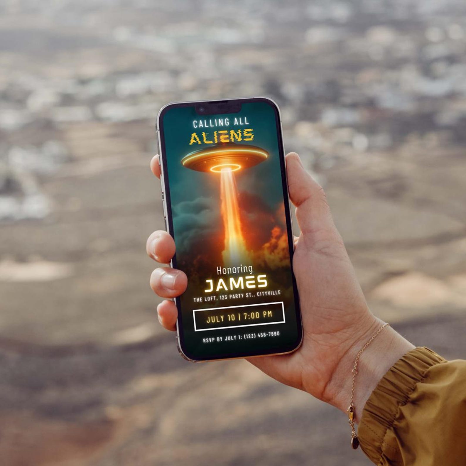 Digital Alien Birthday Invitation, UFO Video Invitation, Editable ...