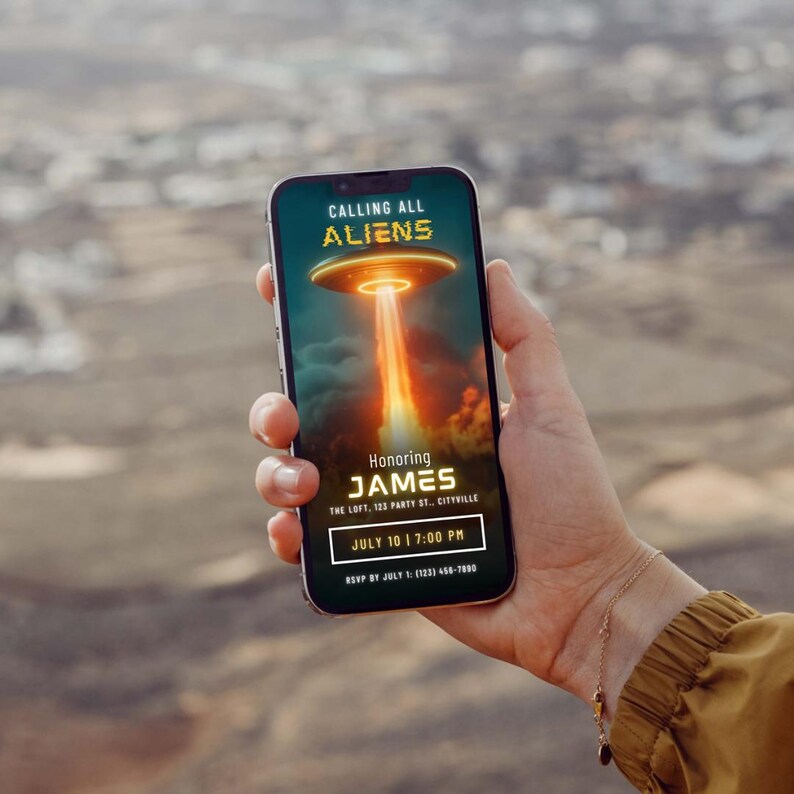 Digital Alien Birthday Invitation, UFO Video Invitation, Editable ...