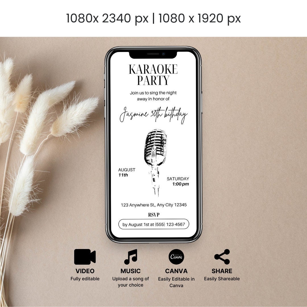 Adult Birthday Music Party Invitation, Singing Party, Digital Karaoke ...