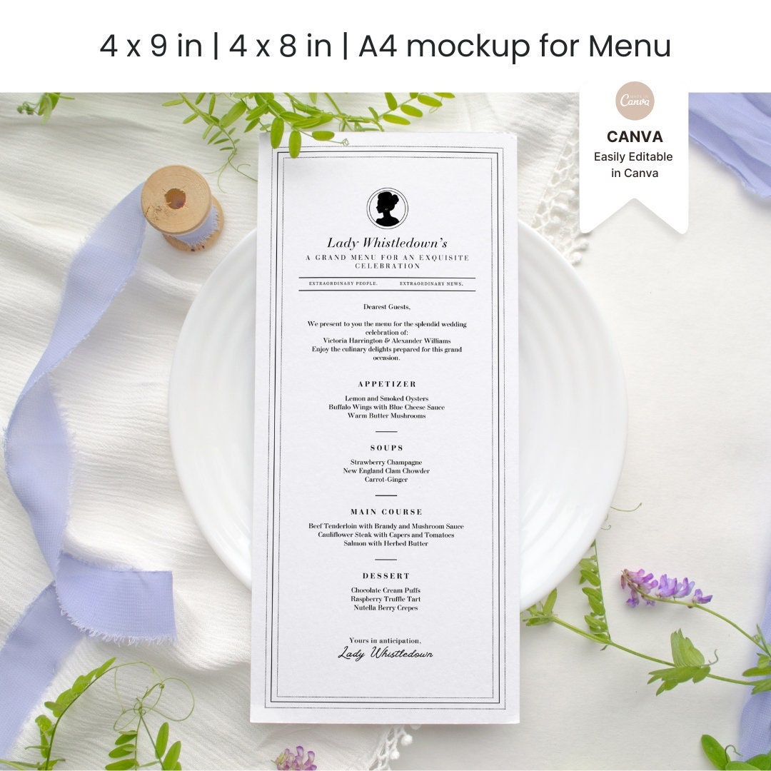 Bridgerton Menu Template, Lady Whistledown Society Papers Inspired ...