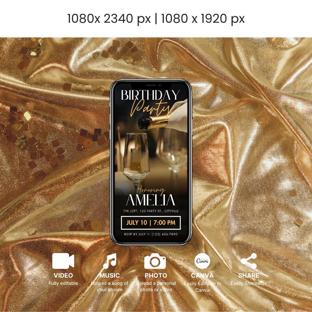 Animated Prosecco Birthday Invitation Template: Editable Digital ...