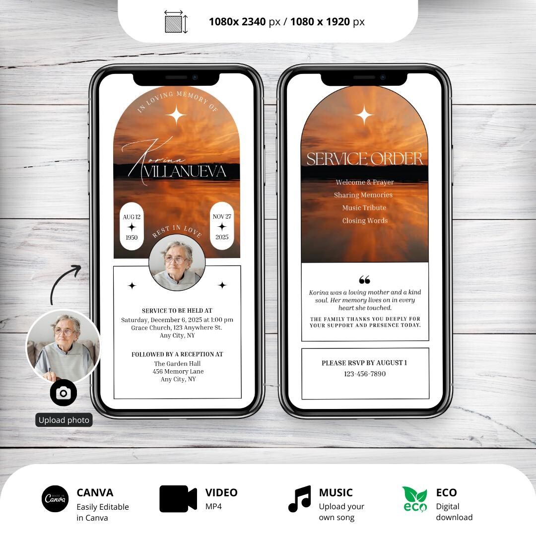 Animated Funeral Invitation: Sunset Memorial Service E-invite (canva ...