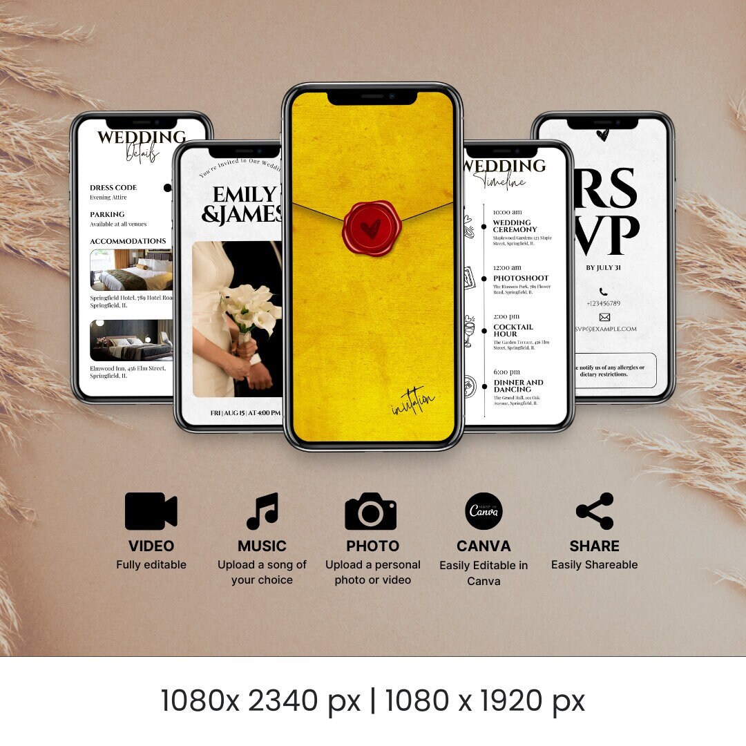 Animated Wedding Invitation: Minimalist Yellow Template (canva Digital ...