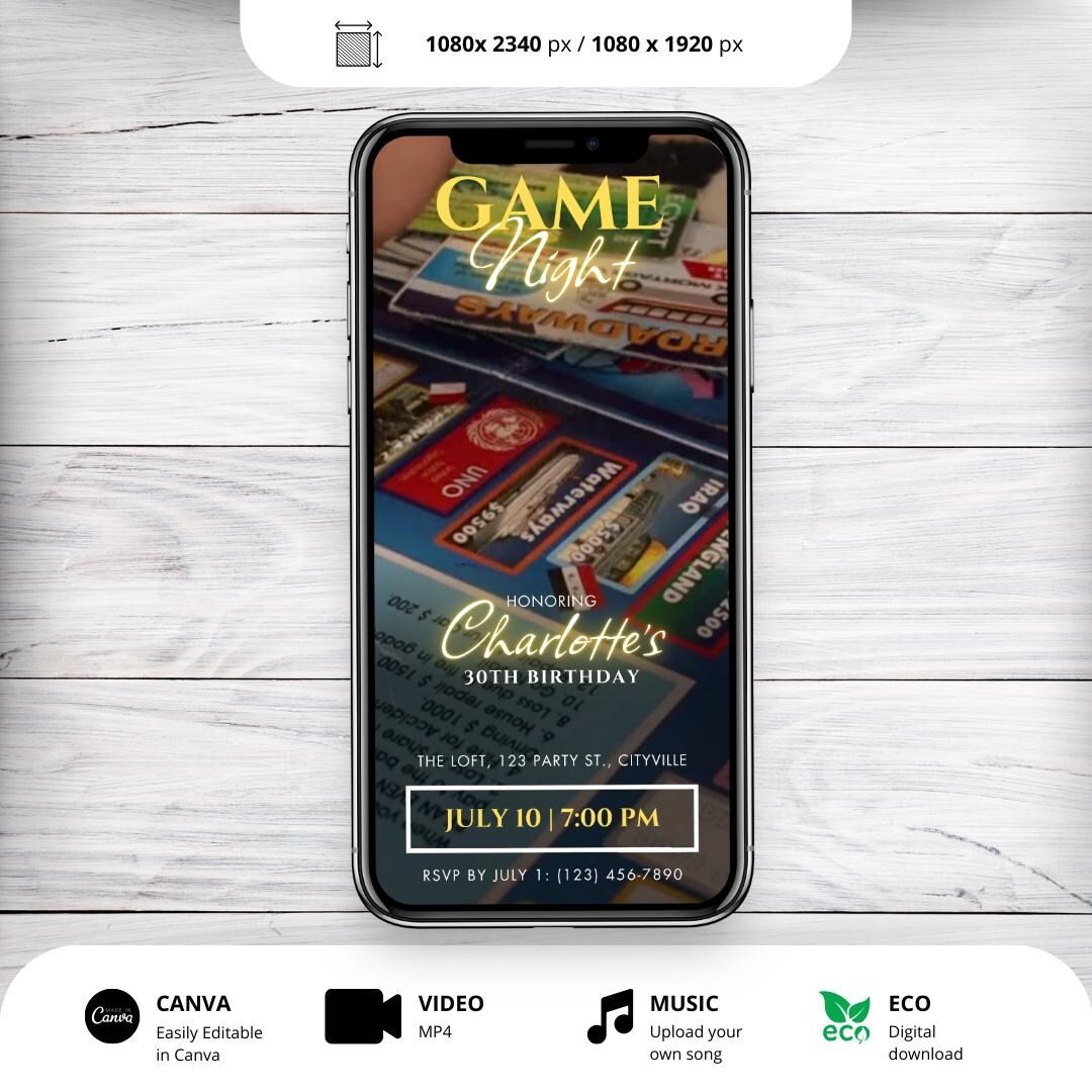 Animated Game Night Birthday Invitation: Monopoly Theme (digital ...