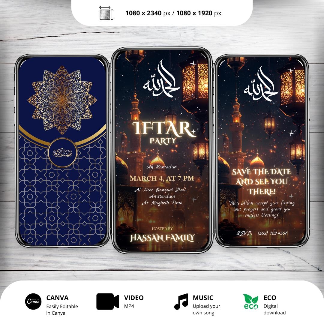 Animated Iftar Party Invitation Template Digital Download, Personalized ...