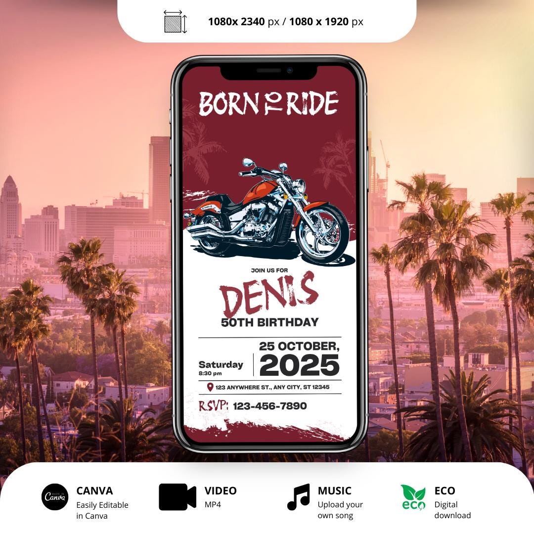 Motorcycle Birthday Invitation: Animated Biker Theme (digital Download ...