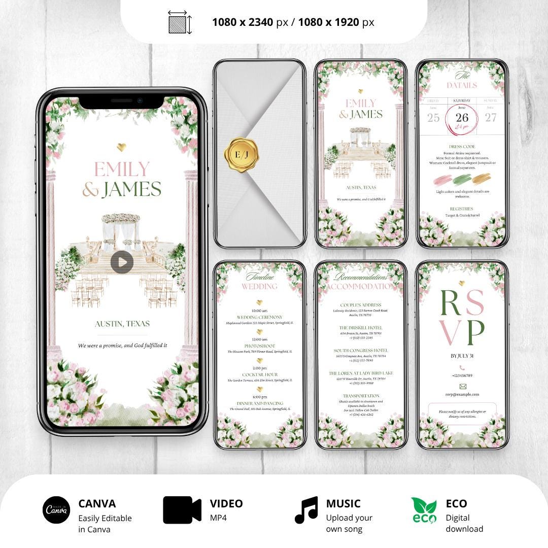 Animated Watercolor Wedding Invitation Video: Pink Floral Venue ...