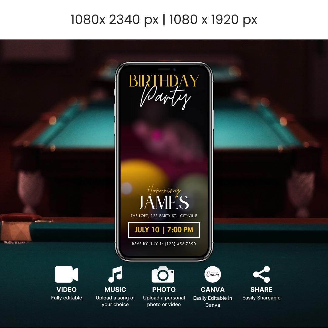 Billiards Birthday Party Invitation: Editable Pool Theme (digital) - Etsy