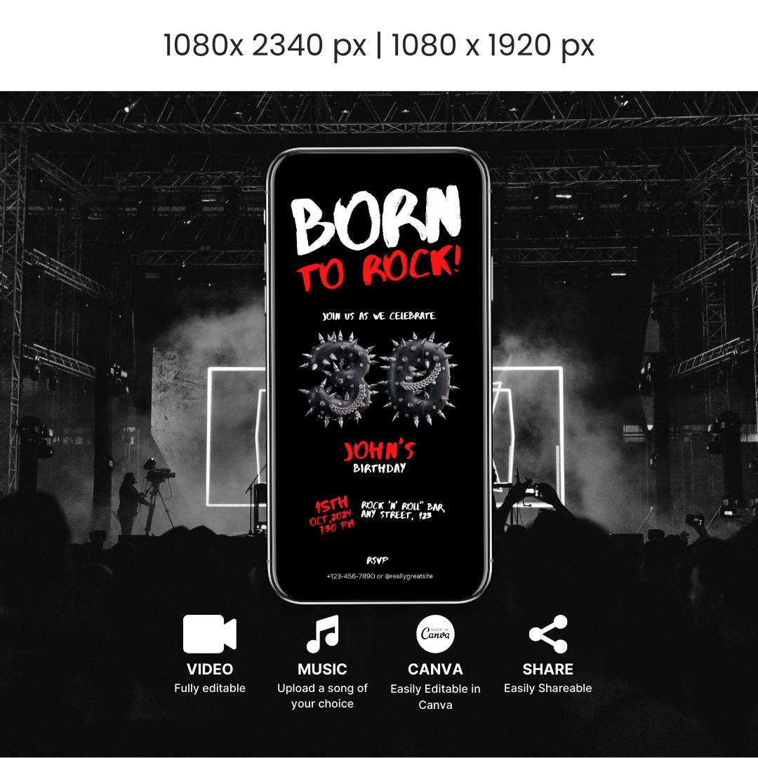 Animated Rock Birthday Invitation: Edgy Punk Party, Customizable ...