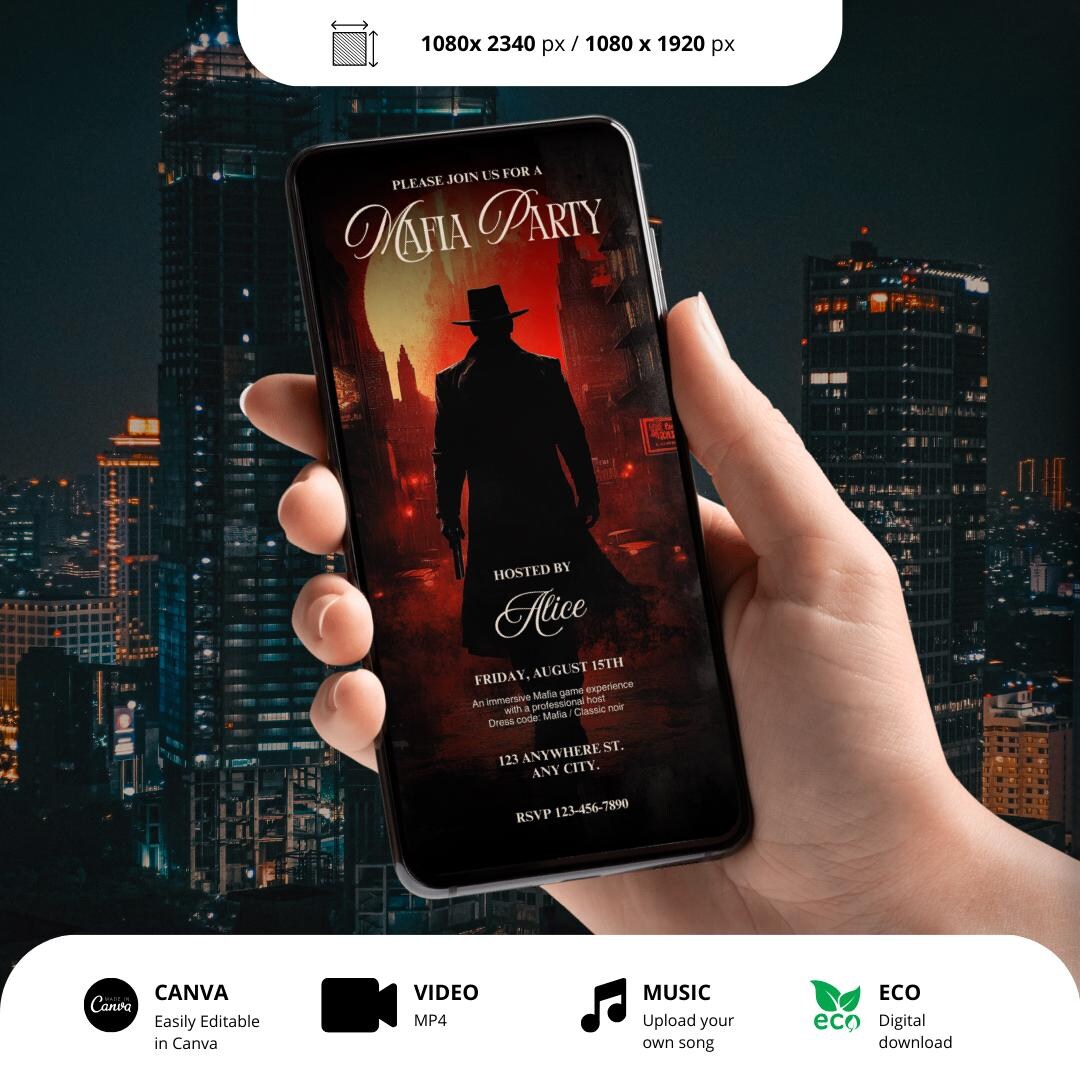 Animated Mafia Party Invitation Template, Noir Mafia Game Night ...