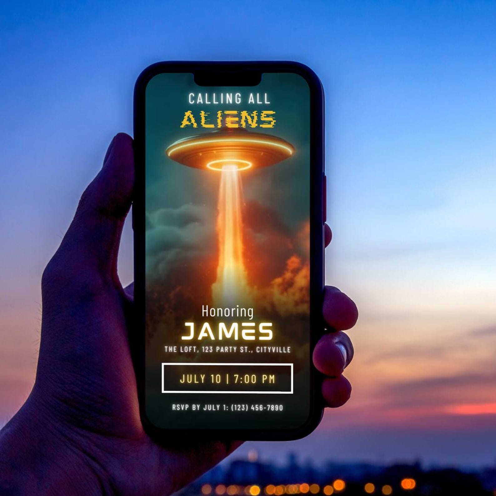 Digital Alien Birthday Invitation, UFO Video Invitation, Editable ...