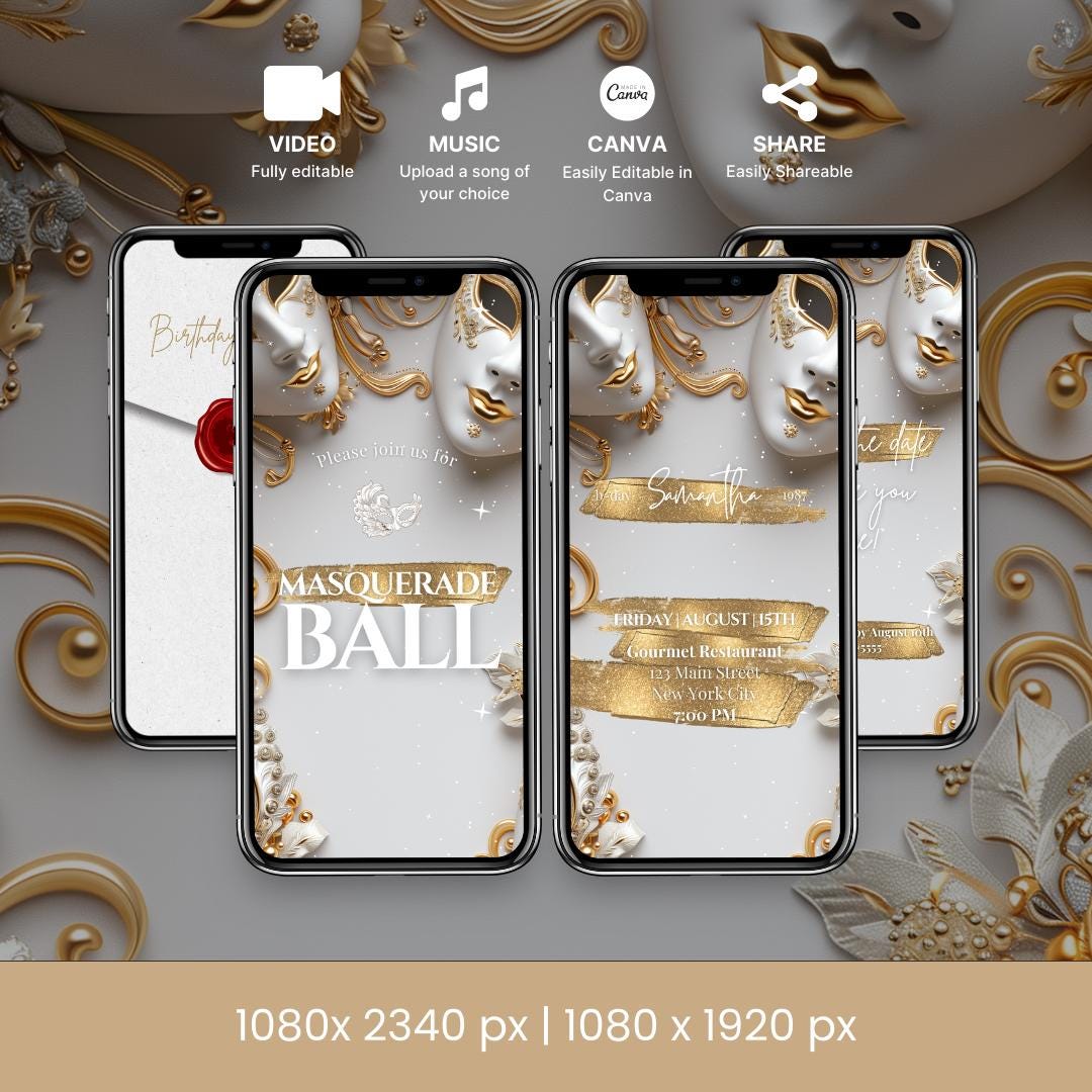 Animated Masquerade Ball Birthday Invitation: Gold Wax Seal (canva ...