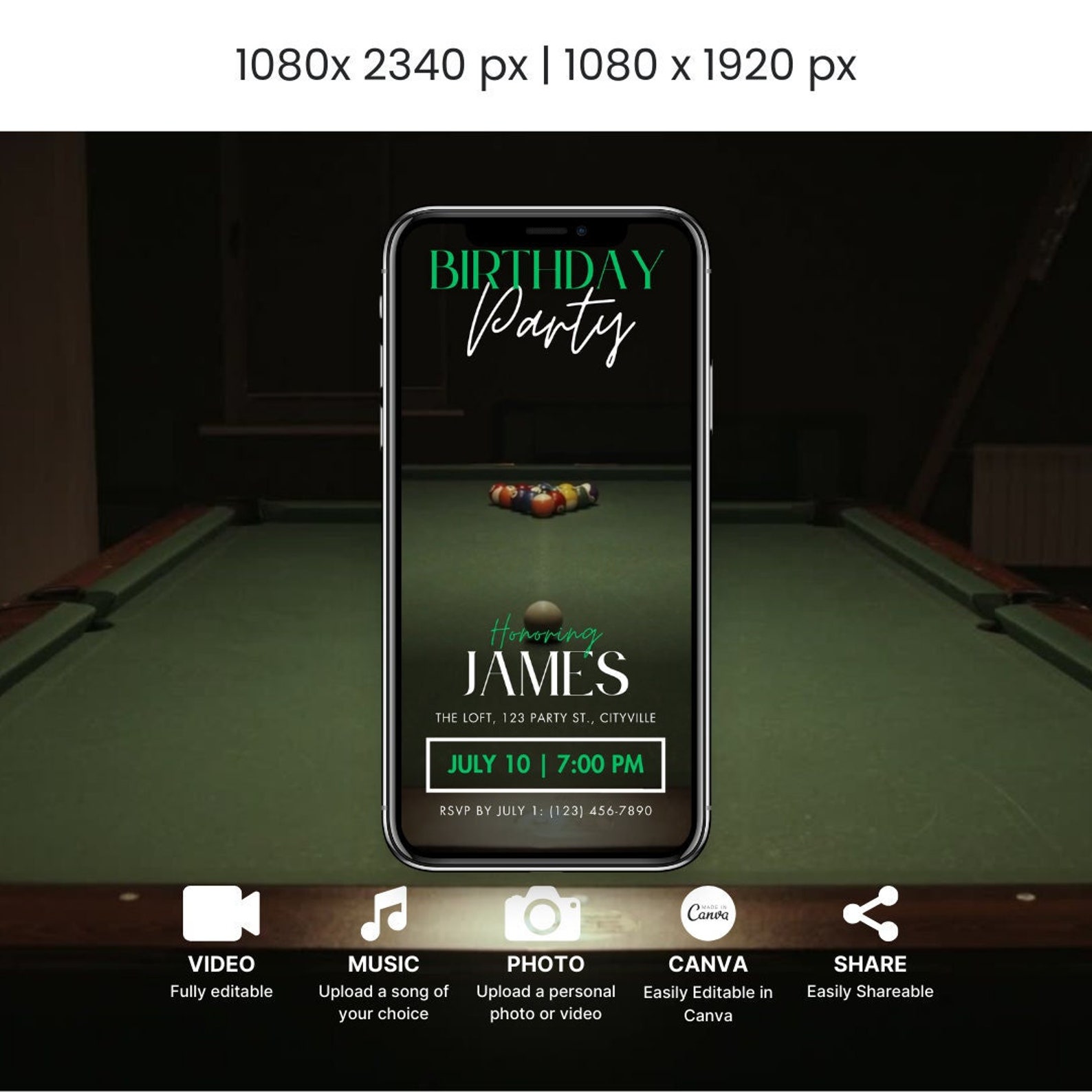 Billiards Birthday Party Invitation: Editable Pool Table E-vite ...