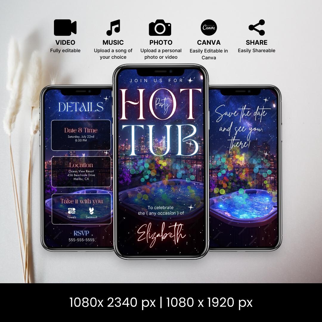 Animated Hot Tub Party Invitation: Editable Canva Template (digital) - Etsy