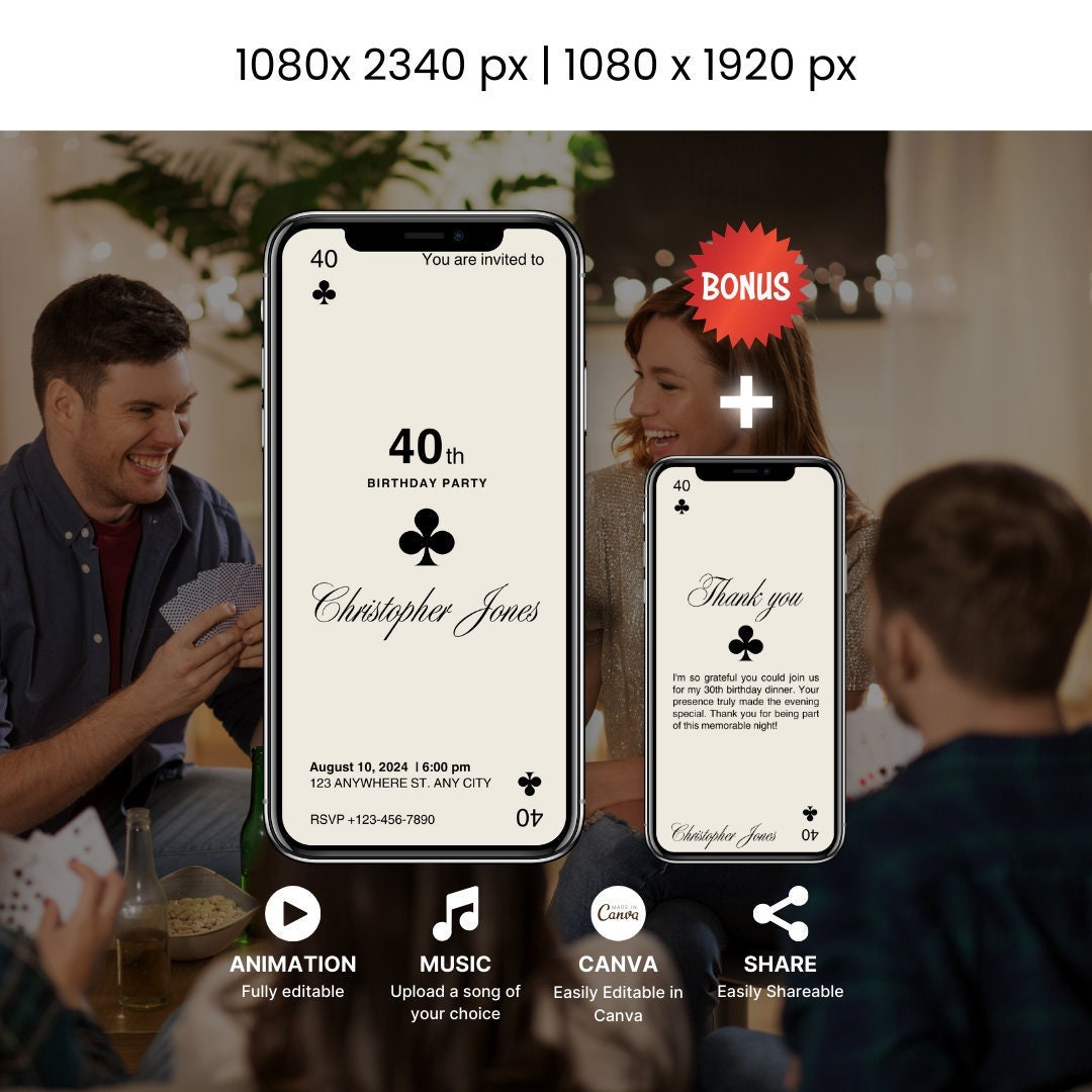 Birthday Invitation Сlubs Сards Electronic Classy Casino, Poker Party ...