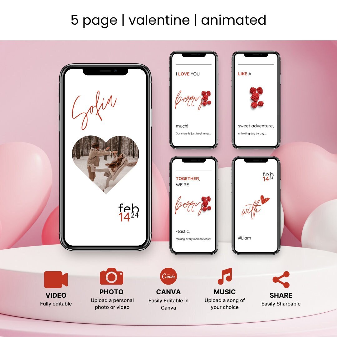 Animated Valentine's Day E-card Template: Editable Canva Video (digital ...