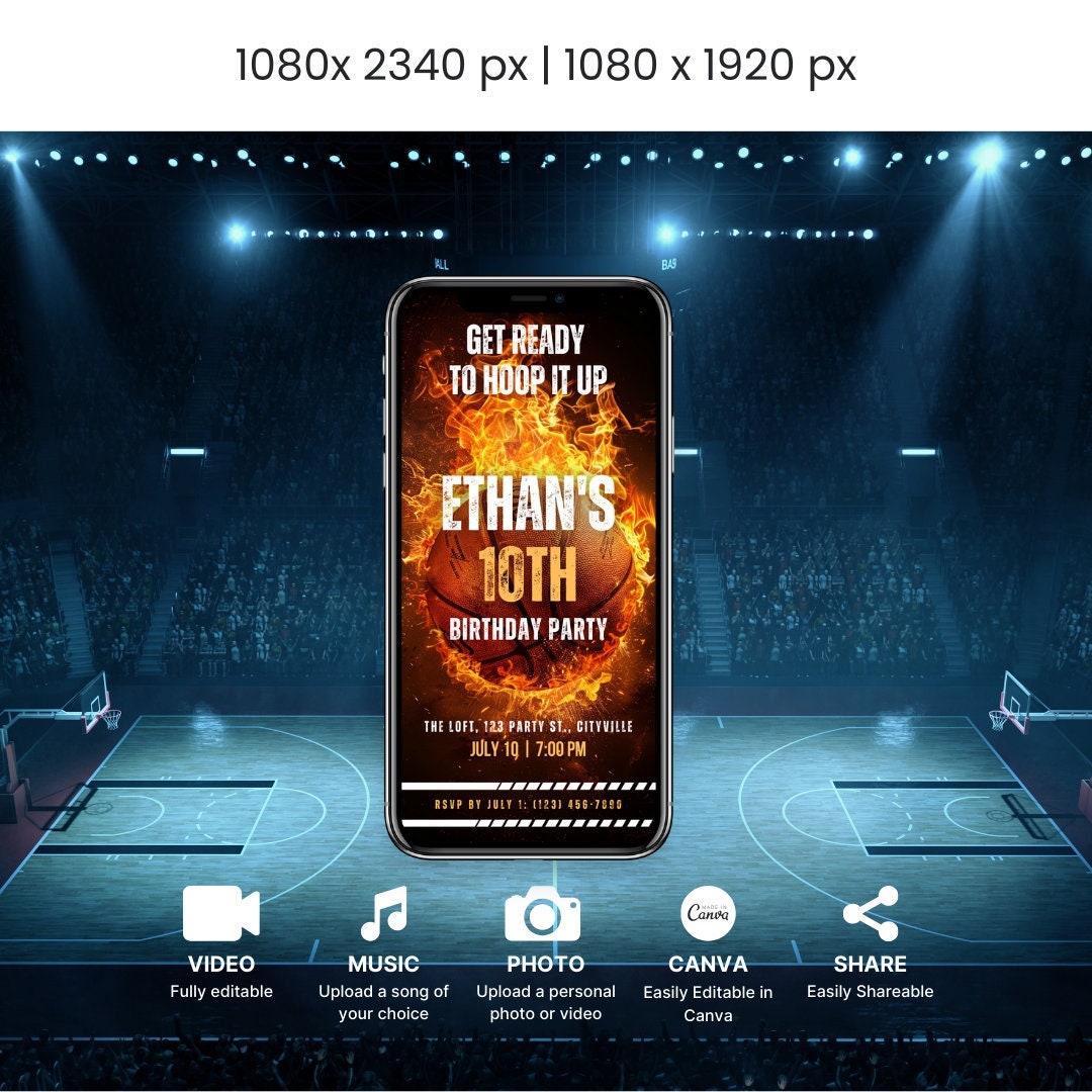 Editable Basketball Invitation Template, Basketball Birthday Invitation ...