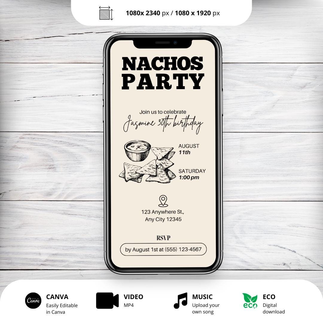 Animated Birthday Nachos Party Invitation, Digital Mexican Hand Drawn ...