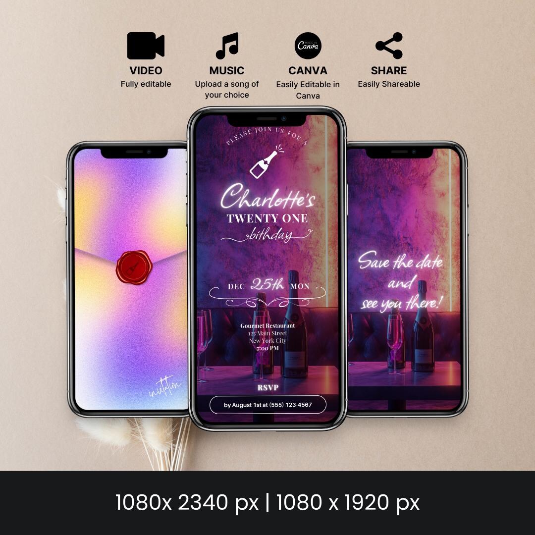 Animated Night Club Theme Birthday Invitation, Editable Invite, Party ...