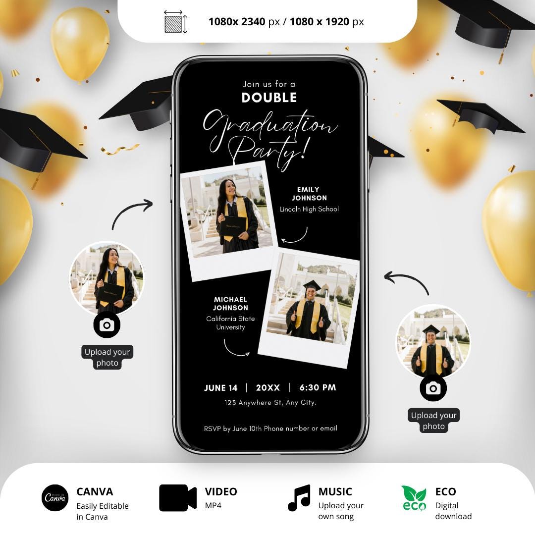 Animated Double Graduation Party Invitation: Modern Photo Template ...