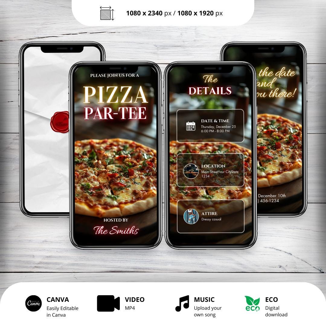 Animated Editable Pizza Party, Digital Invitation, Italian Christmas ...