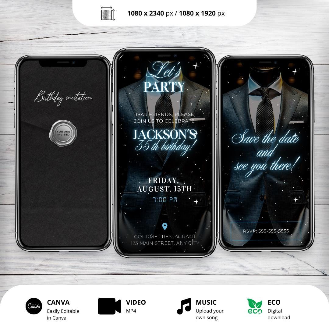 Men's Suit Birthday Invitation: Animated Formal Attire (digital Video ...