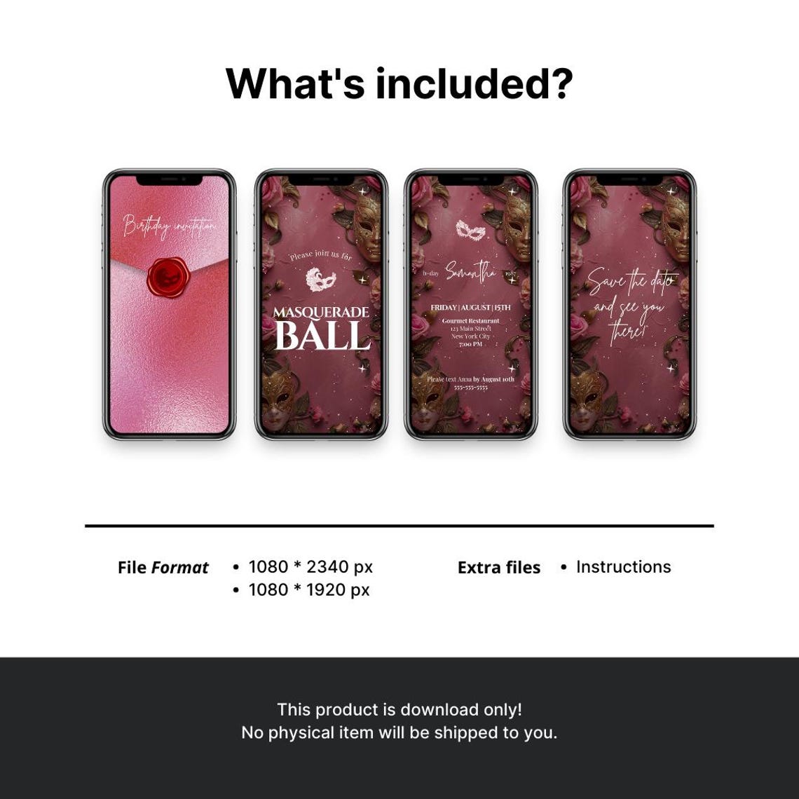 Animated Masquerade Ball Birthday Invitation: Pink Floral Mask (digital ...